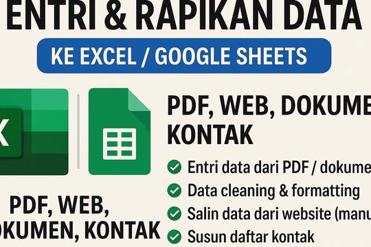 Entri & Rapikan Data ke Excel / Google Sheets (PDF, Web, Dokumen, Kontak)