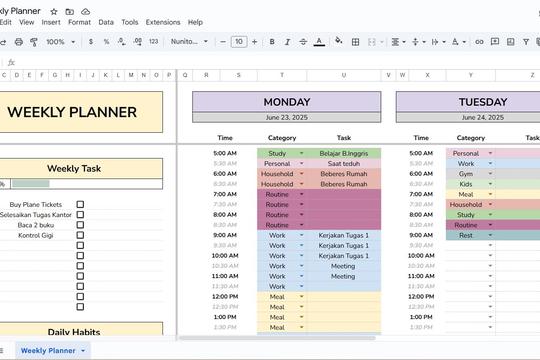Template Weekly Planner Google Sheets | Atur Waktu, Tugas, dan ...
