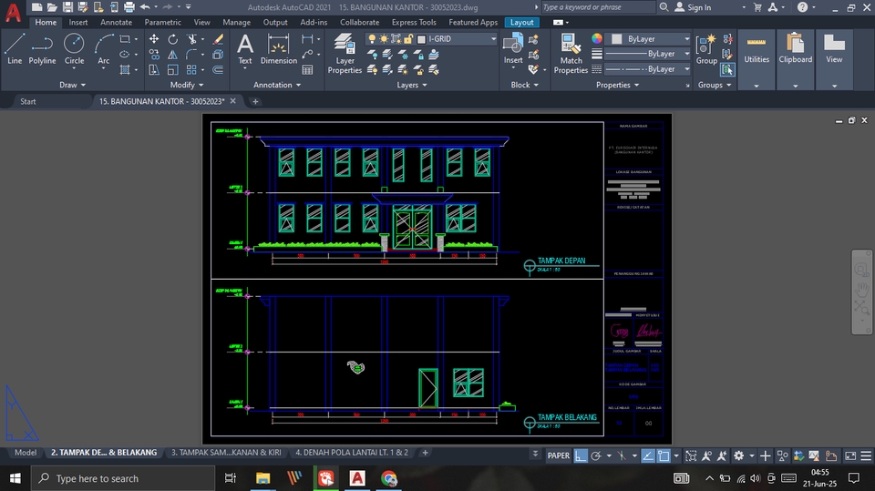2D AutoCAD | TAMPAK | Free Revisi | Murah & Cepat